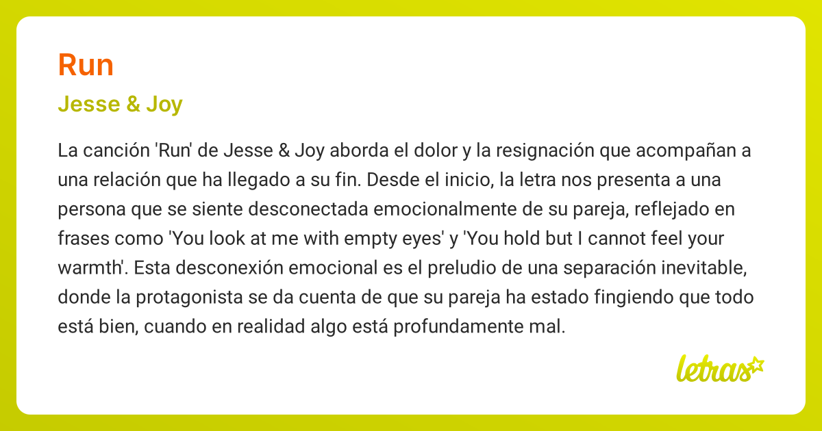 Significado de la canción RUN (Jesse & Joy) - LETRAS.COM