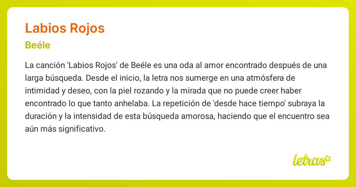 Significado de la canción LABIOS ROJOS (Beéle) - LETRAS.COM