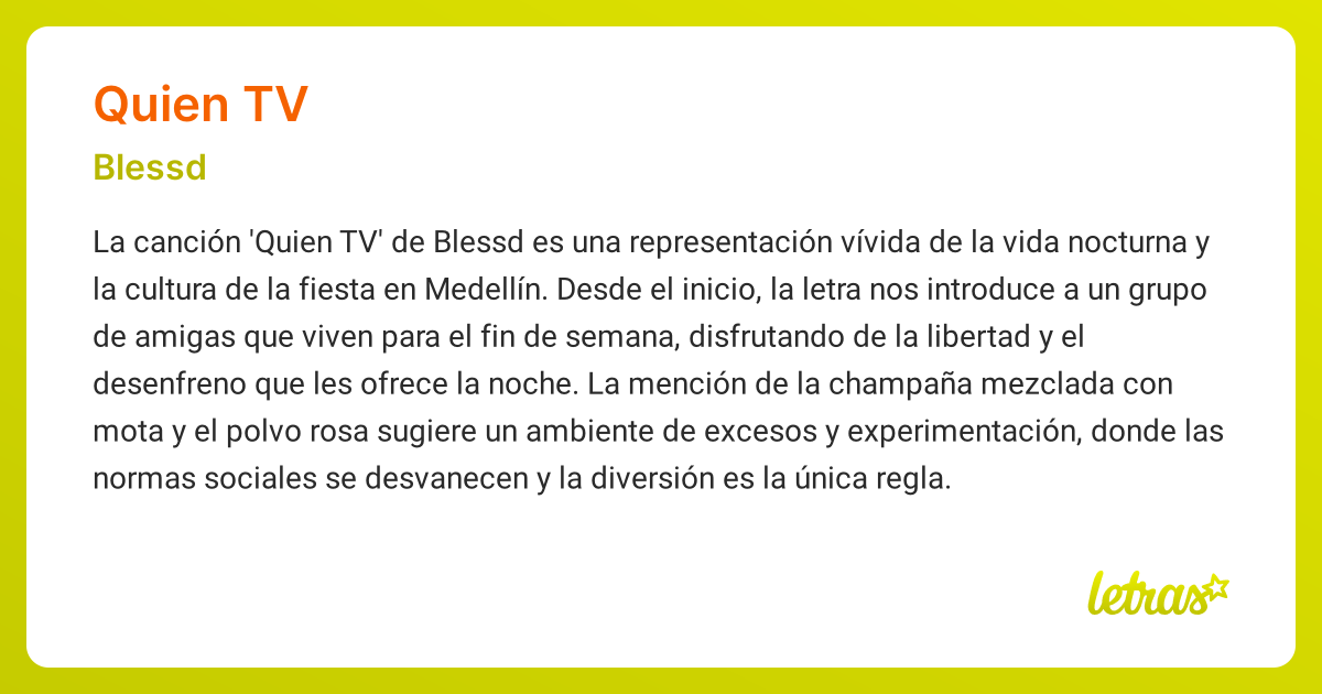Significado de la canción QUIEN TV (Blessd) - LETRAS.COM