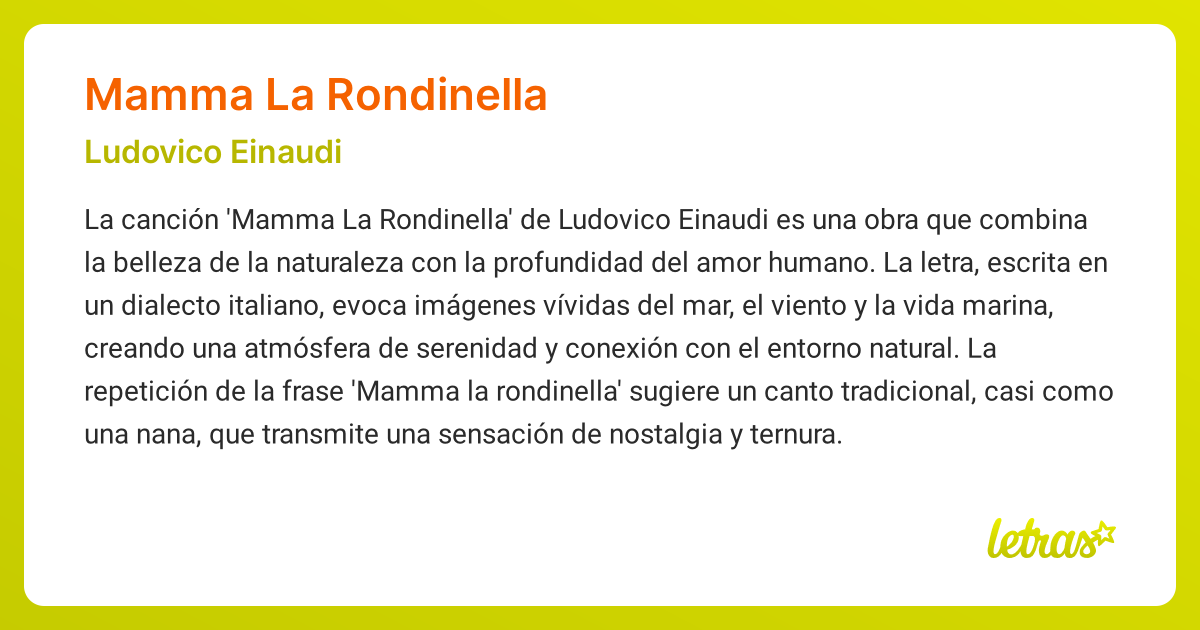 Significado de la canción MAMMA LA RONDINELLA (Ludovico Einaudi ...