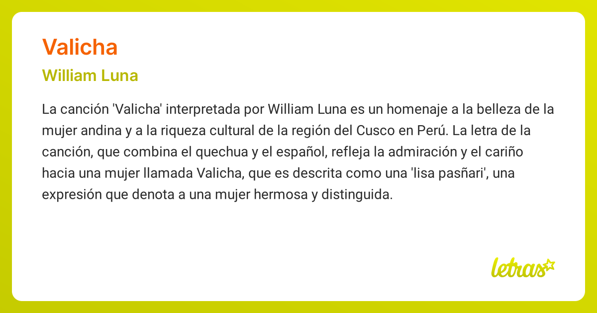 Significado de la canción VALICHA (William Luna) - LETRAS.COM