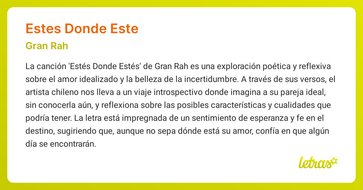 Significado de la canción ESTES DONDE ESTE (Gran Rah) - LETRAS.COM