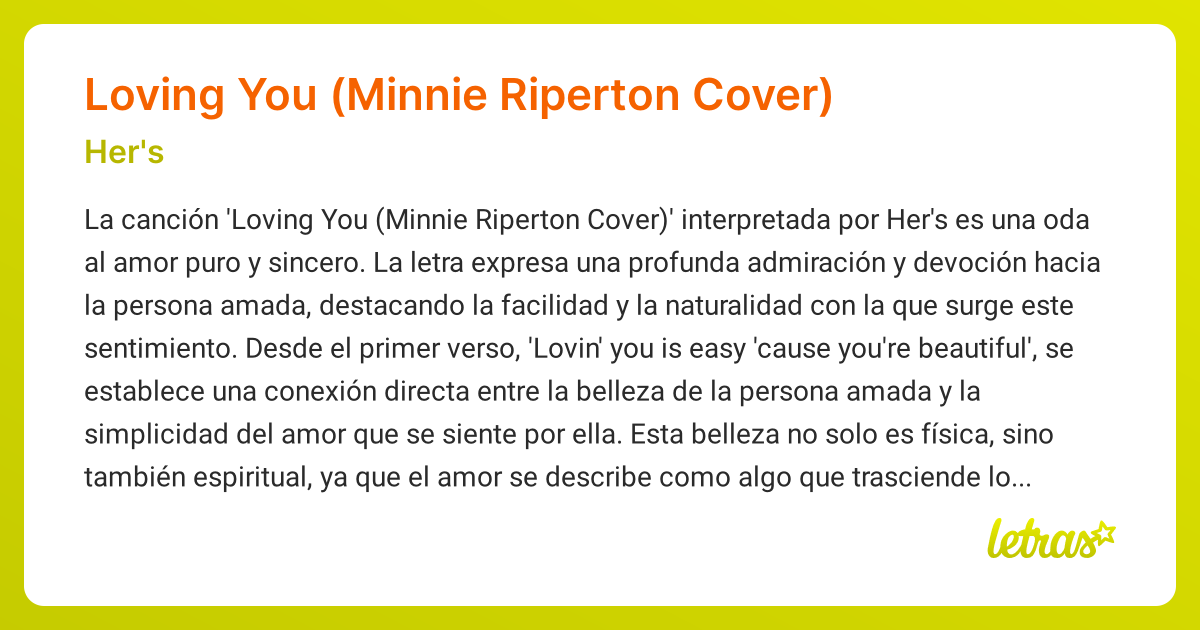 Significado de la canción Loving You (Minnie Riperton Cover) (Her's ...