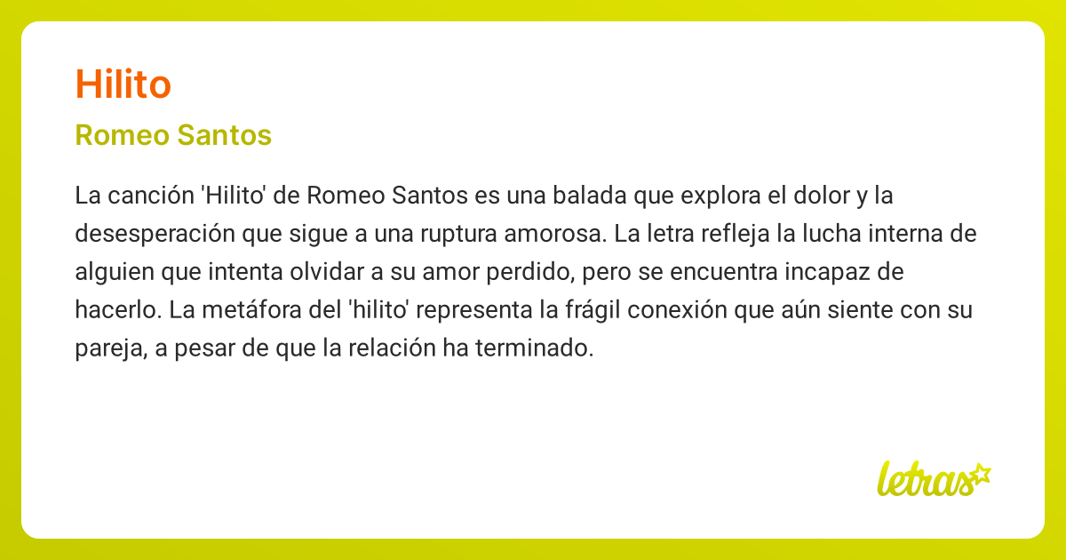 Significado de la canción HILITO (Romeo Santos) - LETRAS.COM
