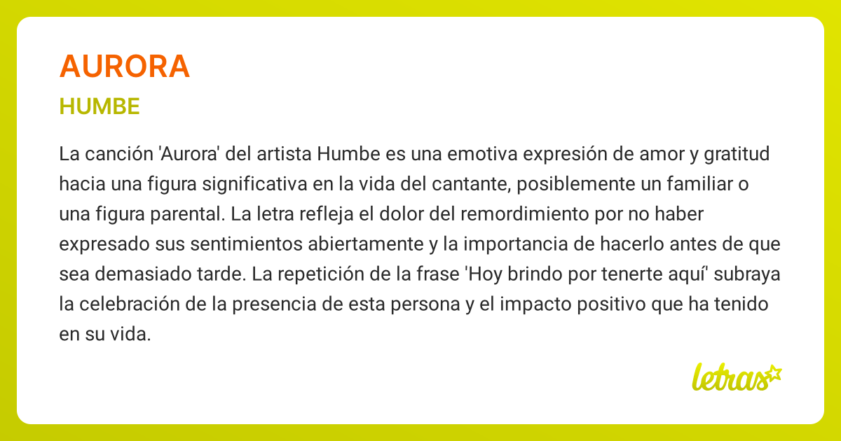 Significado de la canción AURORA (HUMBE) - LETRAS.COM