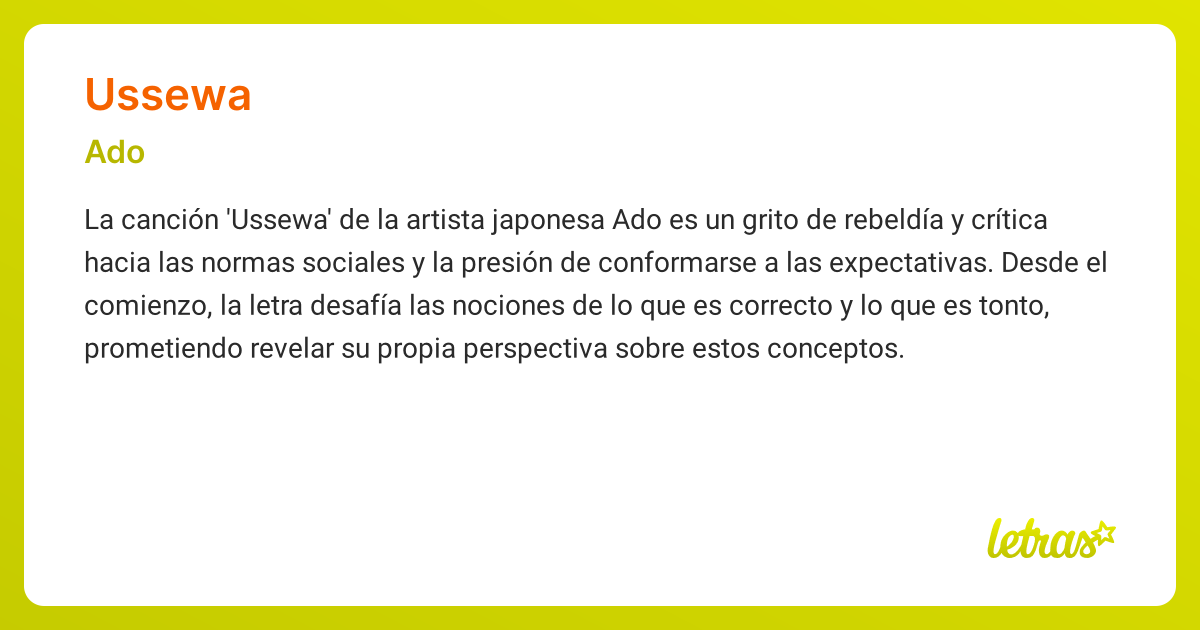 Significado de la canción USSEWA (Ado) - LETRAS.COM