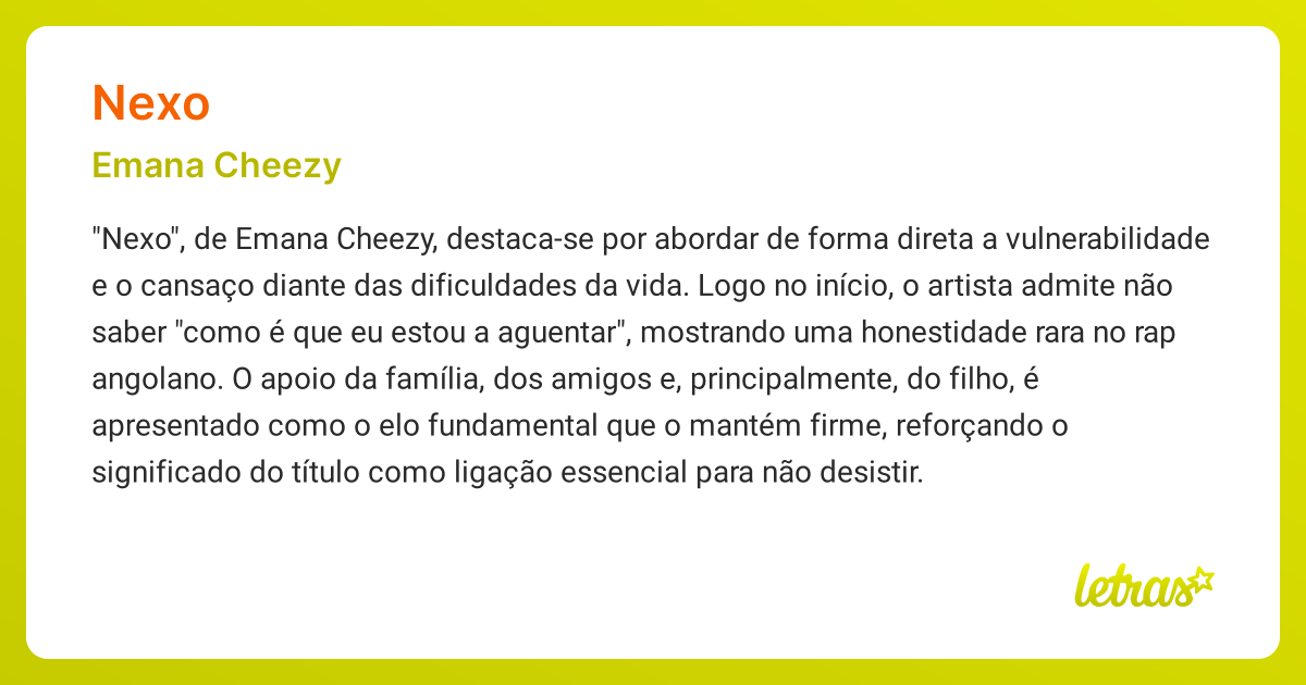 Significado da música NEXO (Emana Cheezy) - LETRAS.MUS.BR