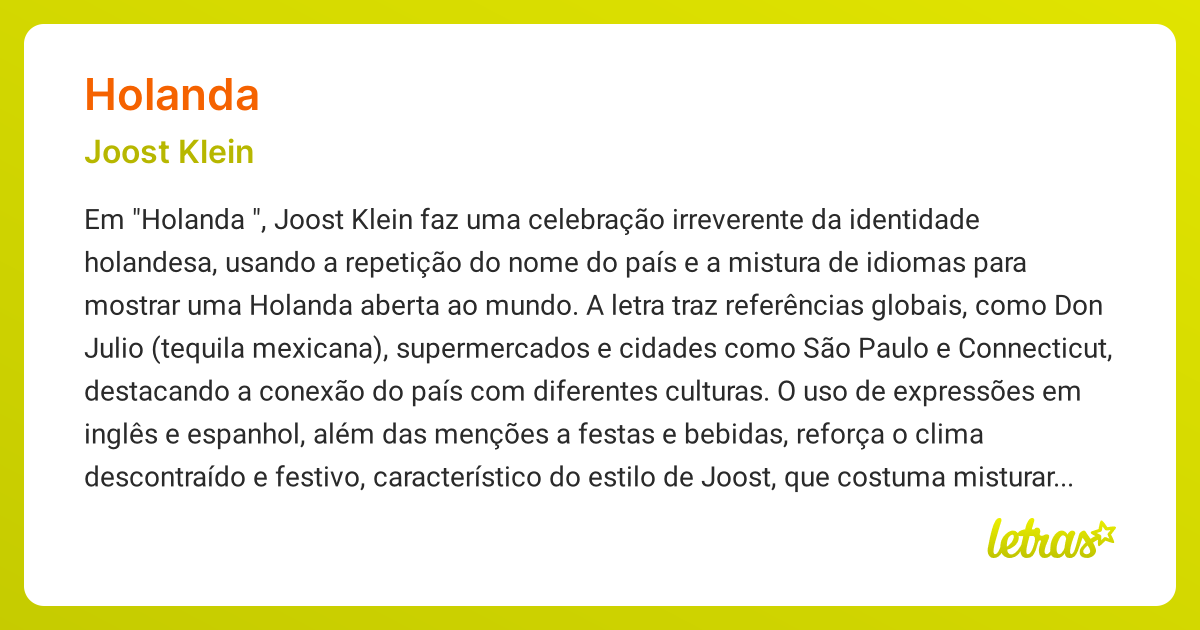 Significado da música HOLANDA 🇳🇱 (Joost Klein) - LETRAS.MUS.BR