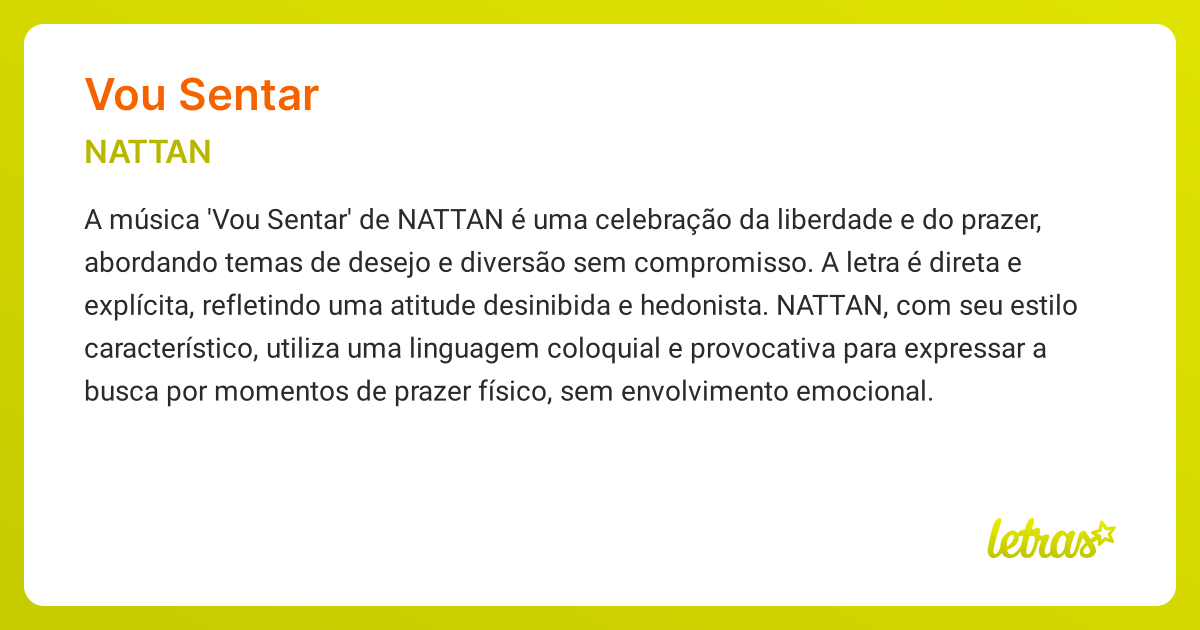 Significado da música VOU SENTAR (NATTAN) - LETRAS.MUS.BR