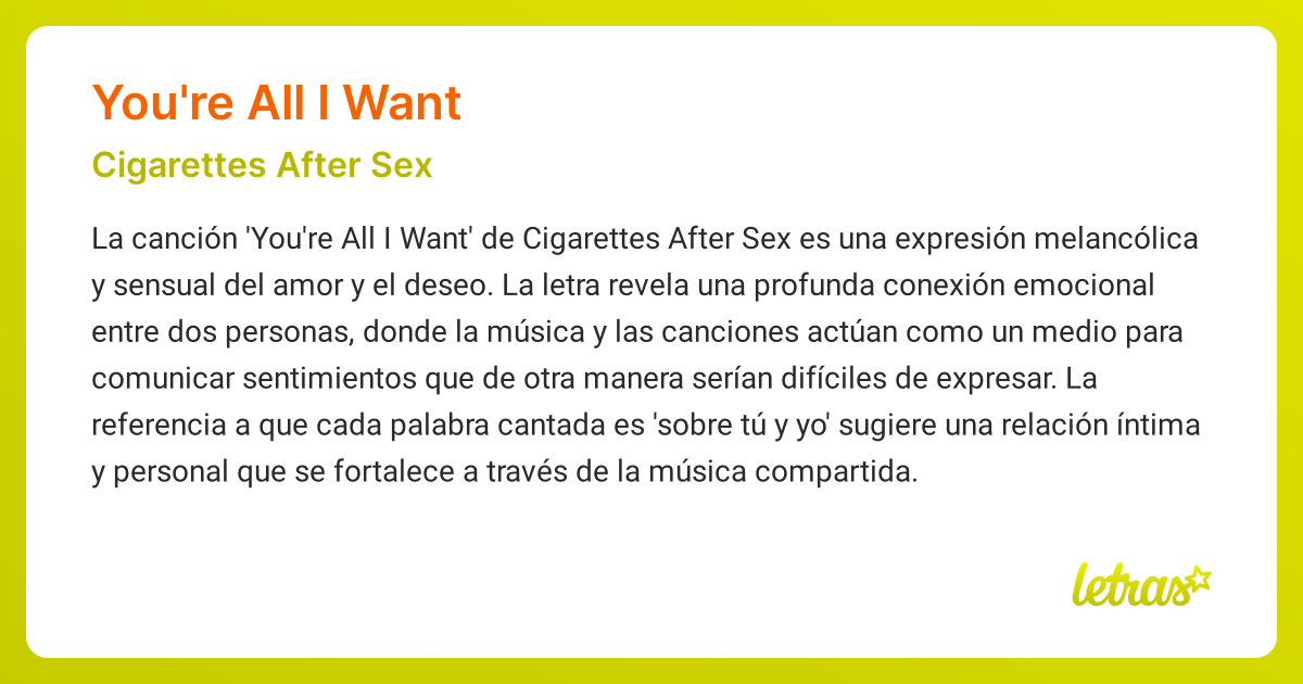 Significado De La Canción Youre All I Want Cigarettes After Sex