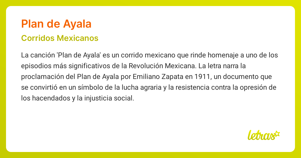 Significado de la canción PLAN DE AYALA (Corridos Mexicanos) - LETRAS.COM