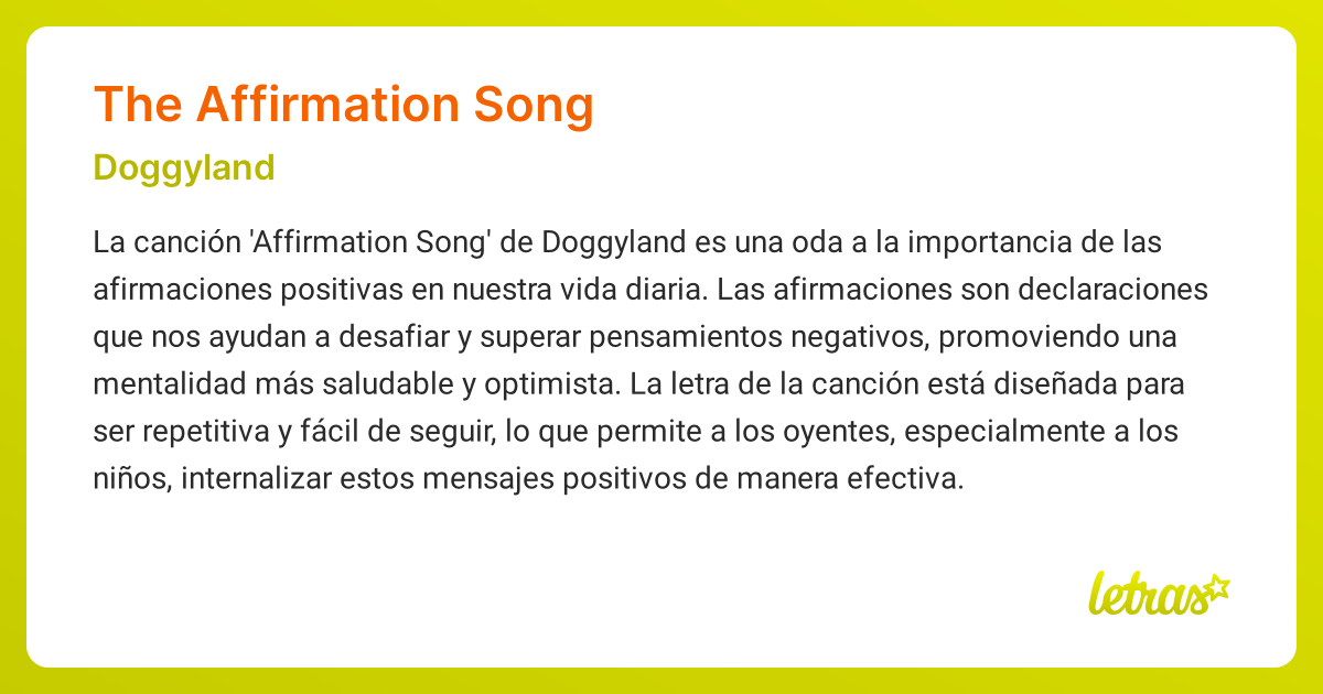 Significado de la canción THE AFFIRMATION SONG (Doggyland) - LETRAS.COM