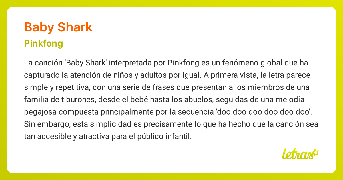 Significado de la canción BABY SHARK (Pinkfong) - LETRAS.COM