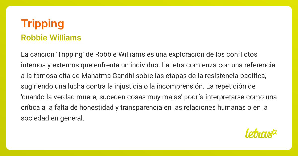 Significado de la canción TRIPPING (Robbie Williams) - LETRAS.COM