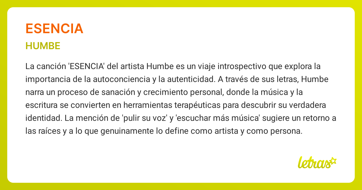 Significado de la canción ESENCIA (HUMBE) - LETRAS.COM
