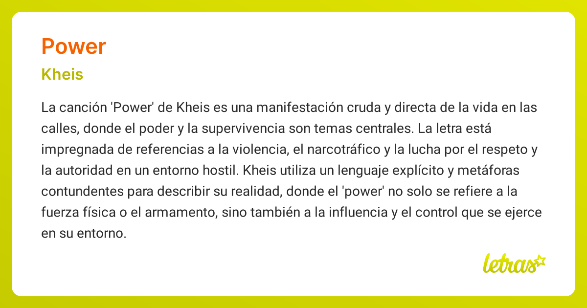 Significado de la canción POWER (Kheis) - LETRAS.COM