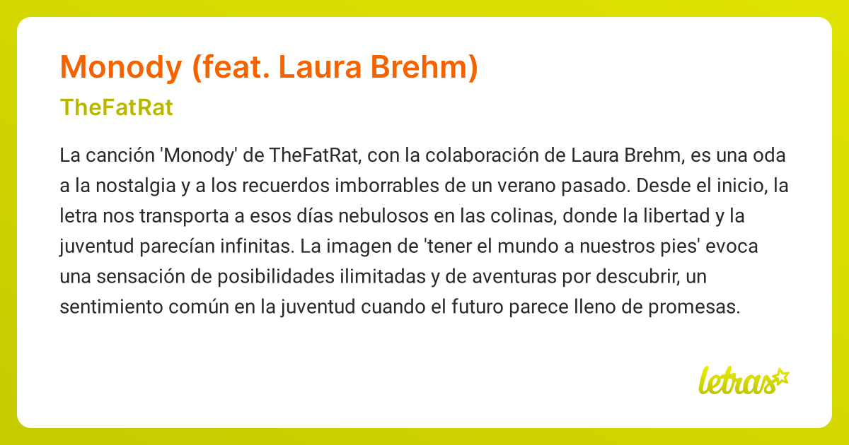 Significado de la canción MONODY (FEAT. LAURA BREHM) (TheFatRat ...