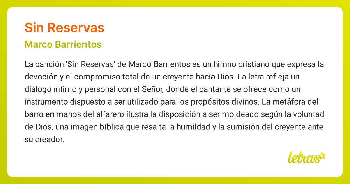 Significado de la canción SIN RESERVAS (Marco Barrientos) - LETRAS.COM