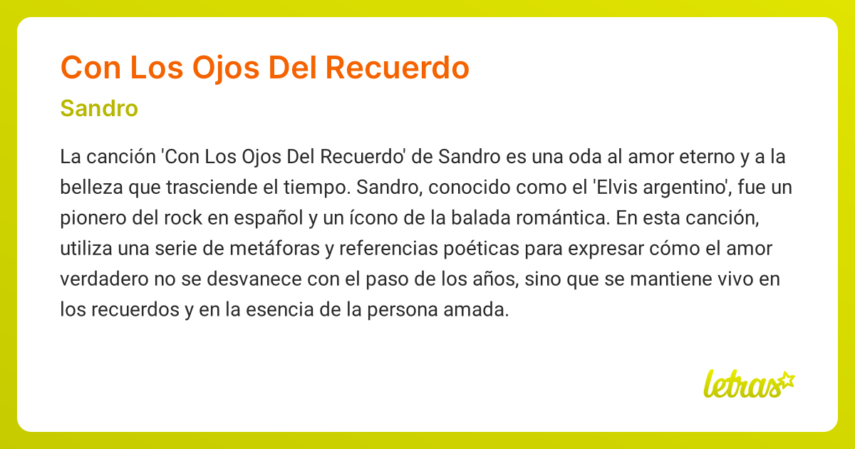 Significado de la canción CON LOS OJOS DEL RECUERDO (Sandro) - LETRAS.COM