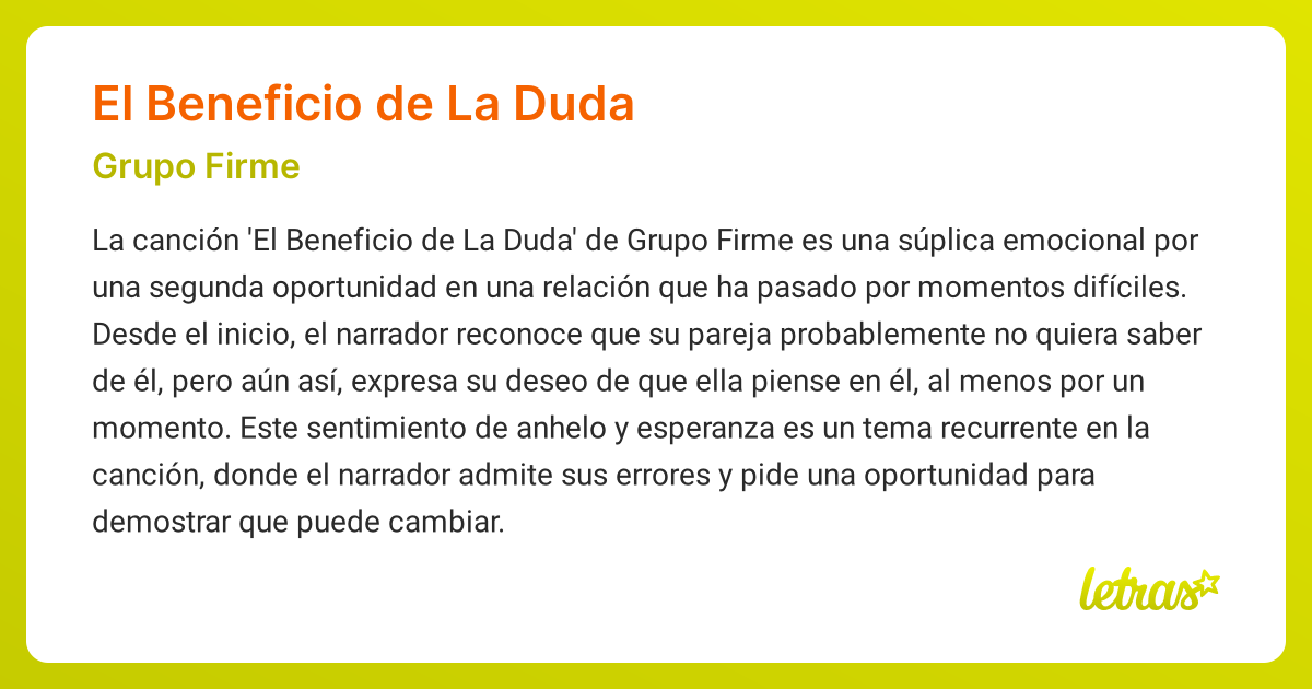 Significado de la canción EL BENEFICIO DE LA DUDA (Grupo Firme ...