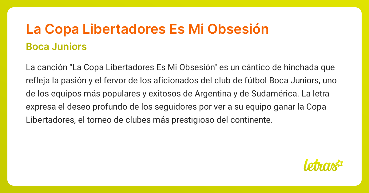 Significado de la canción La Copa Libertadores Es Mi Obsesión (Boca ...