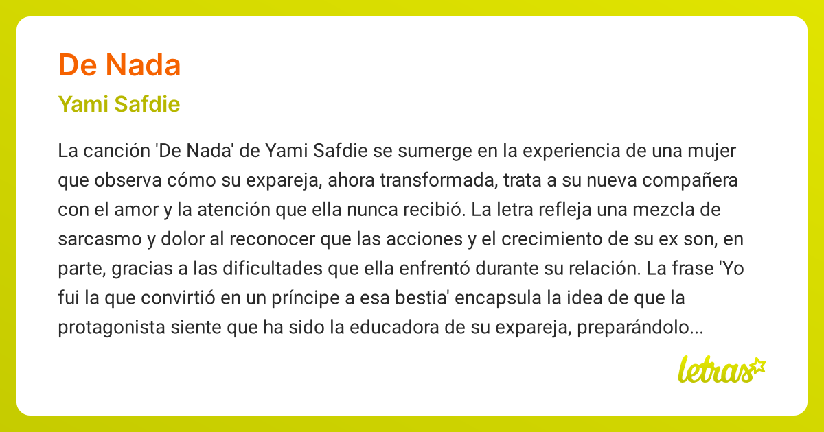 Significado de la canción DE NADA (Yami Safdie) - LETRAS.COM
