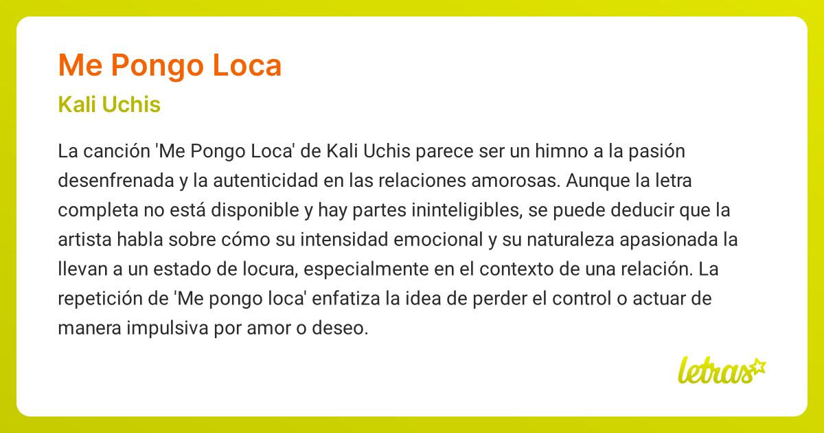 Significado de la canción ME PONGO LOCA (Kali Uchis) - LETRAS.COM