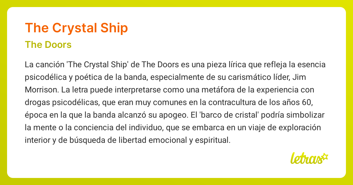 Significado de la canción THE CRYSTAL SHIP (The Doors) - LETRAS.COM