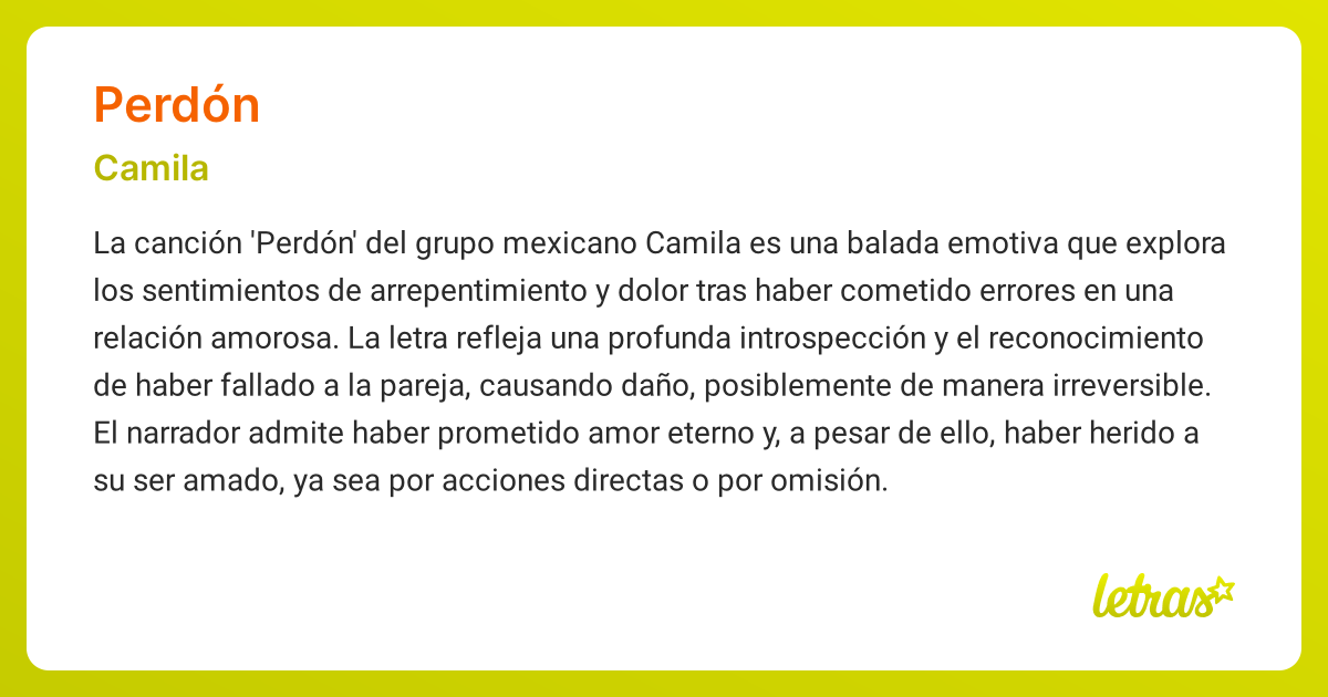 Significado de la canción PERDÓN (Camila) - LETRAS.COM