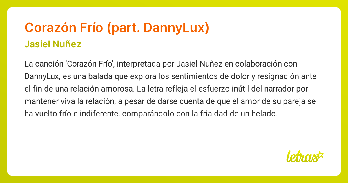 Significado de la canción Corazón Frío (part. DannyLux) (Jasiel Nuñez ...