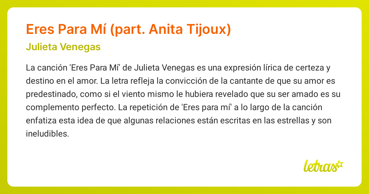 Significado de la canción Eres Para Mí (part. Anita Tijoux) (Julieta ...