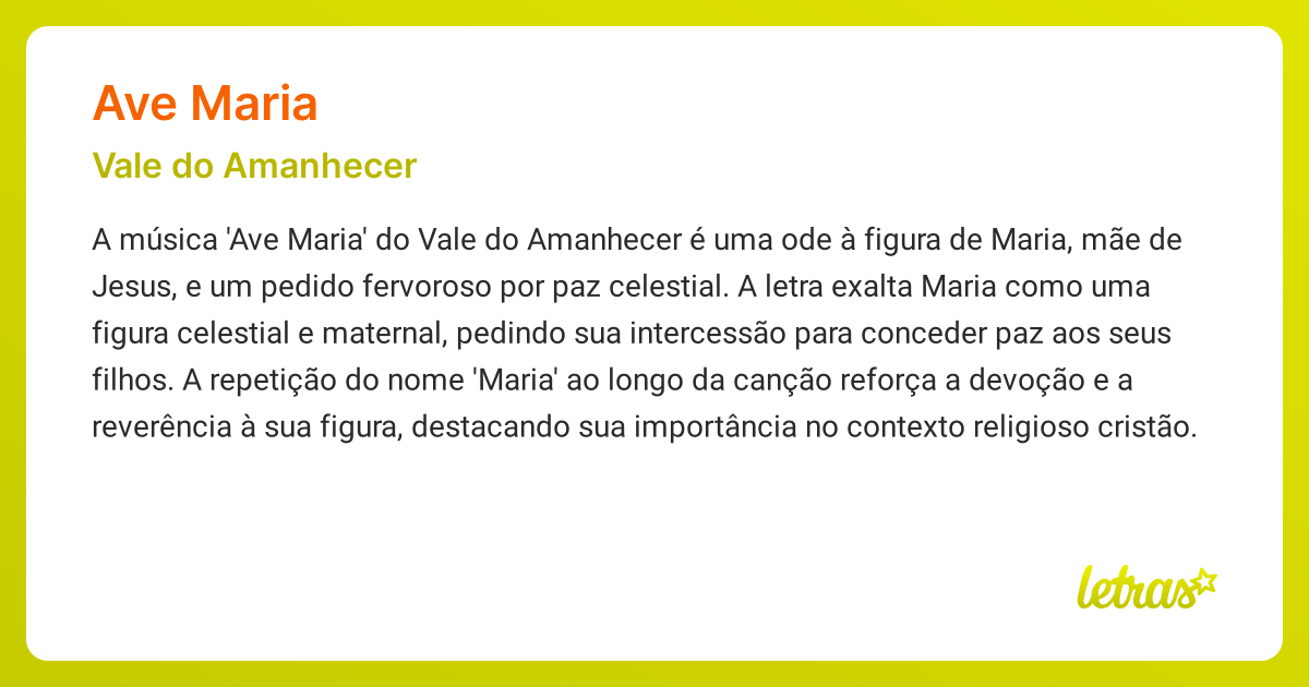 Significado da música AVE MARIA (Vale do Amanhecer) - LETRAS.MUS.BR