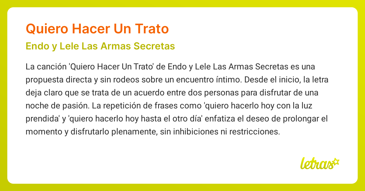 Significado de la canción QUIERO HACER UN TRATO (Endo y Lele Las Armas ...