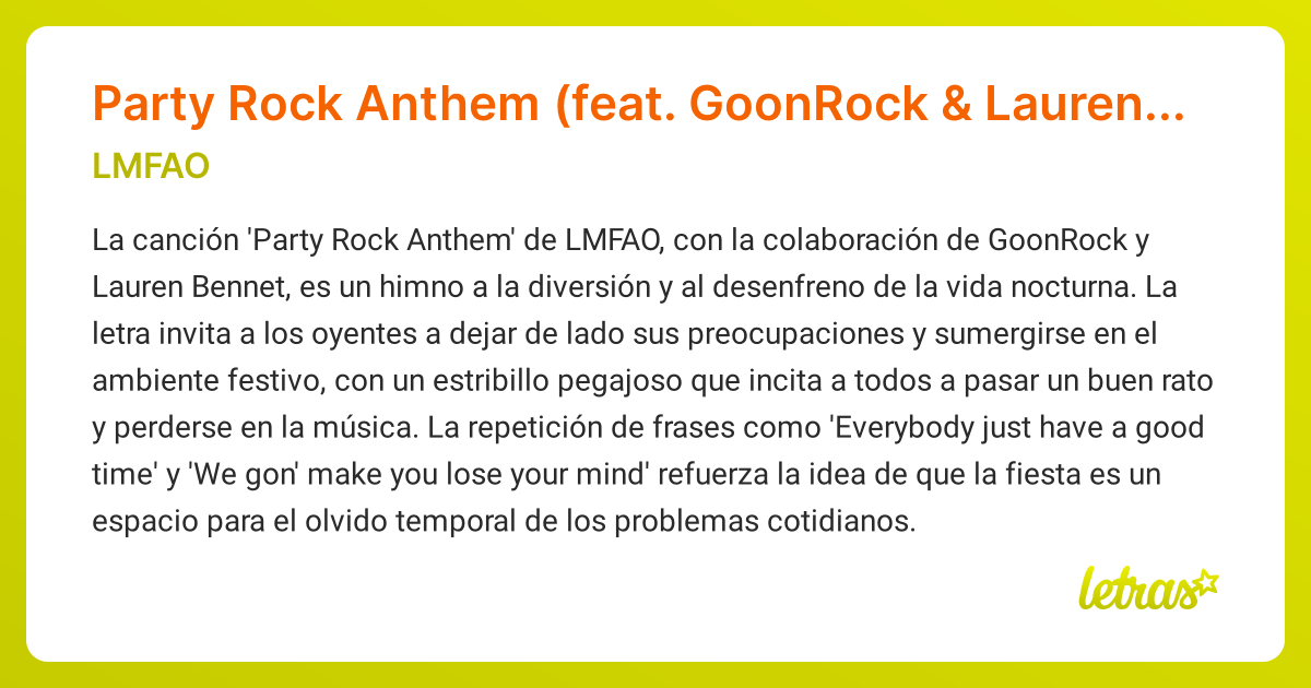 Significado de la canción Party Rock Anthem (feat. GoonRock & Lauren ...