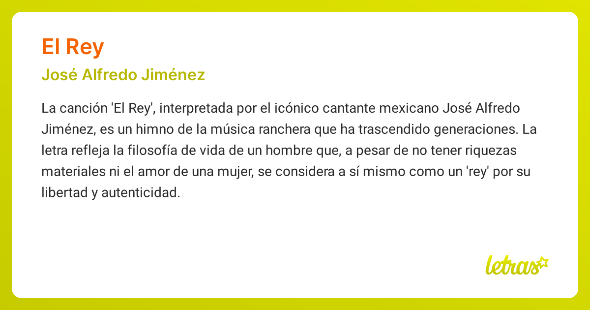 Significado de la canción EL REY (José Alfredo Jiménez) - LETRAS.COM