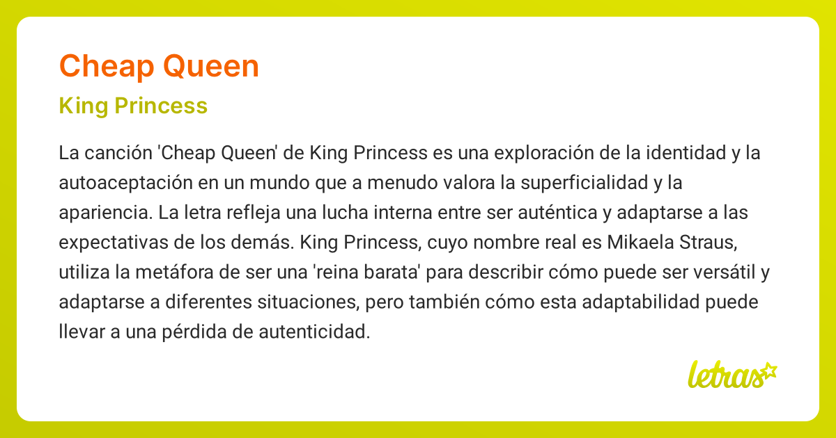 Significado de la canción CHEAP QUEEN (King Princess) - LETRAS.COM
