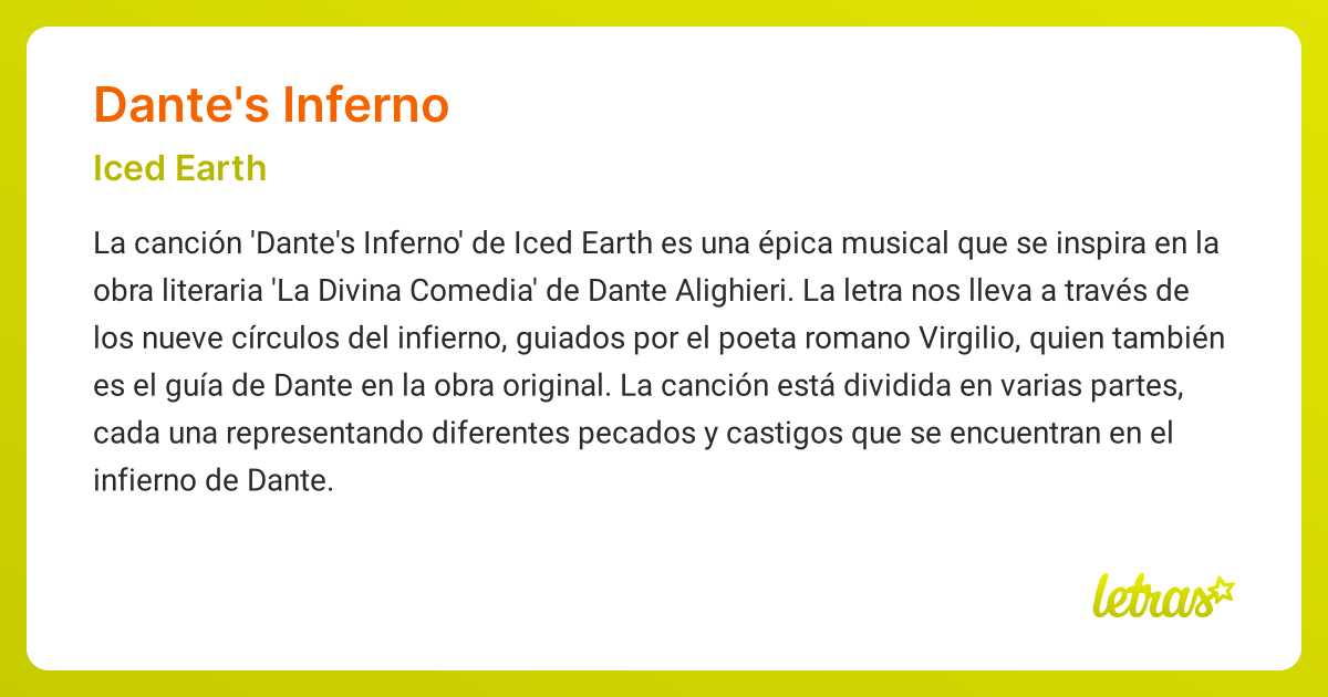 Significado de la canción DANTE'S INFERNO (Iced Earth) - LETRAS.COM