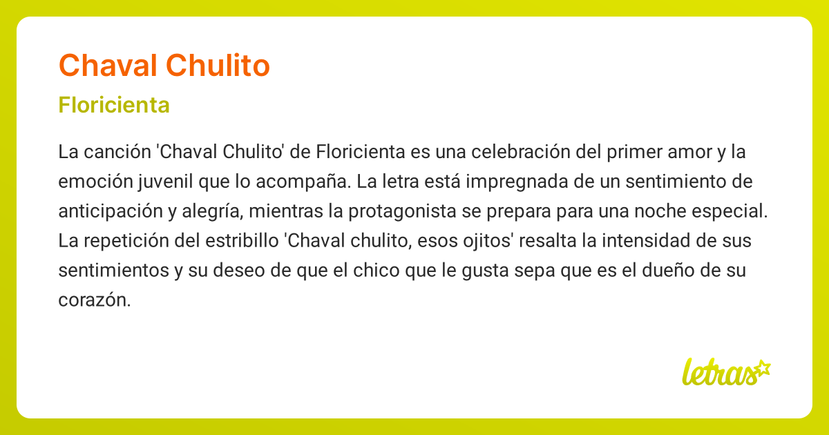 Significado de la canción CHAVAL CHULITO (Floricienta) - LETRAS.COM
