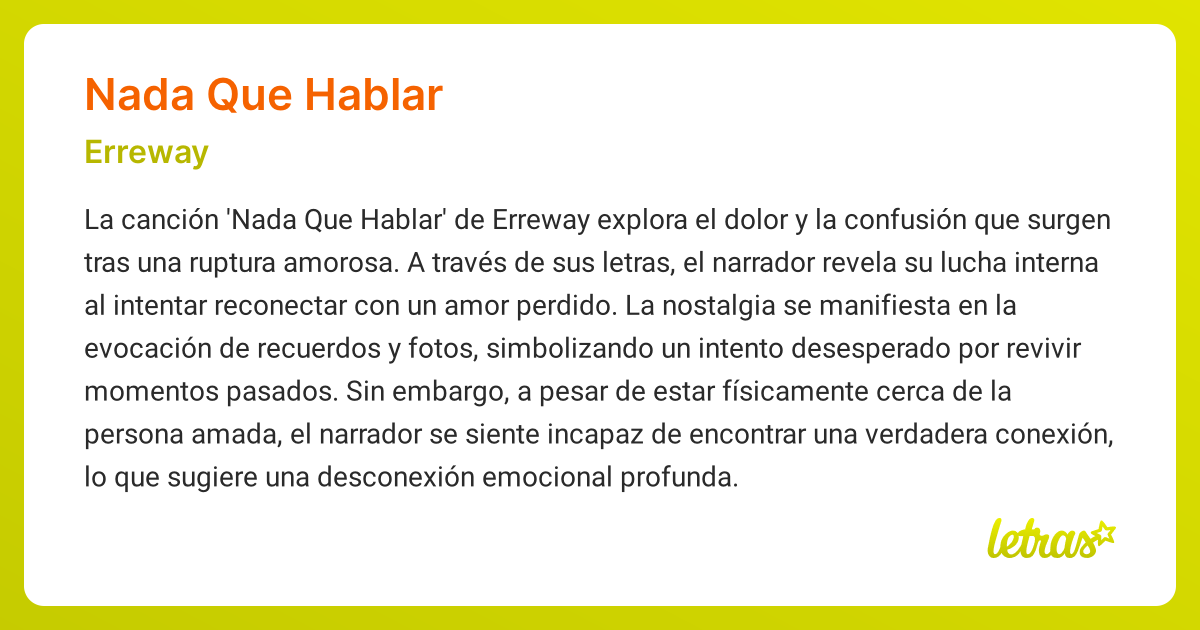 Significado de la canción NADA QUE HABLAR (Erreway) - LETRAS.COM