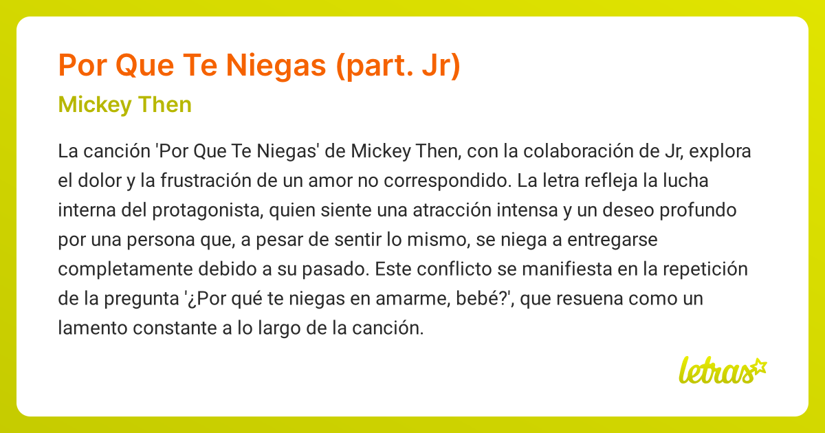 Significado de la canción POR QUE TE NIEGAS (PART. JR) (Mickey Then) - LETRAS.COM