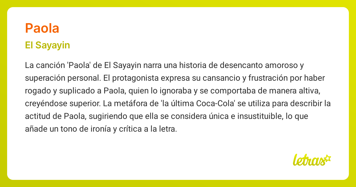 Significado de la canción PAOLA (El Sayayin) - LETRAS.COM