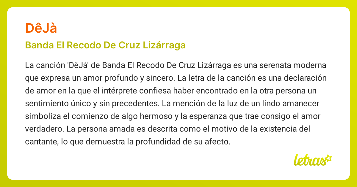 Significado de la canción DÊJÀ (Banda El Recodo De Cruz Lizárraga ...