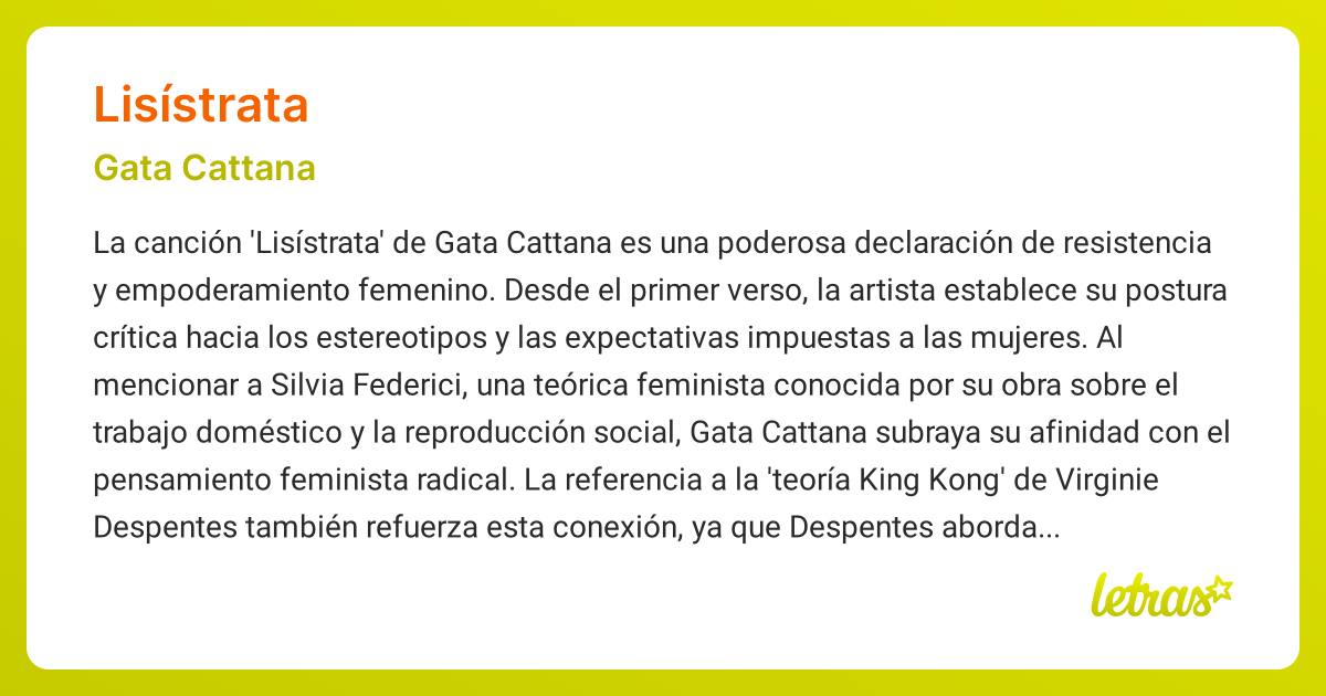 Significado de la canción LISÍSTRATA (Gata Cattana) - LETRAS.COM