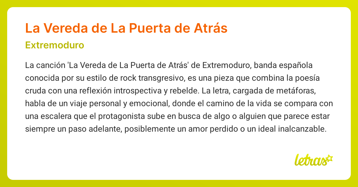 Significado de la canción La Vereda de La Puerta de Atrás (Extremoduro ...