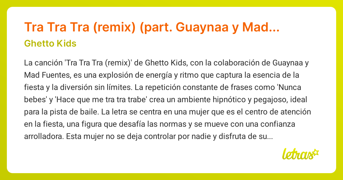 Significado de la canción Tra Tra Tra (remix) (part. Guaynaa y Mad ...