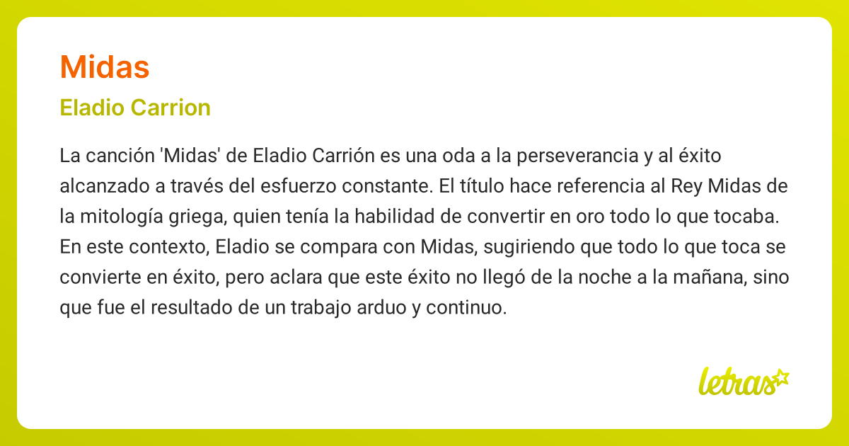 Significado de la canción MIDAS (Eladio Carrion) - LETRAS.COM