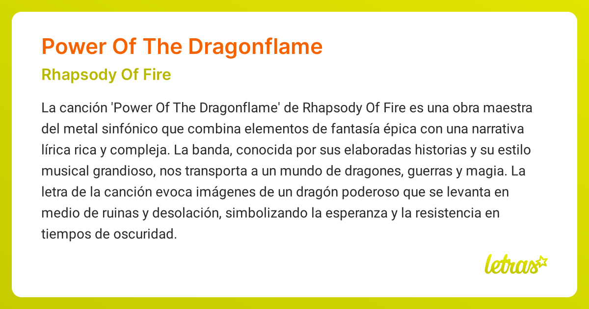 Significado de la canción POWER OF THE DRAGONFLAME (Rhapsody Of Fire) - LETRAS.COM