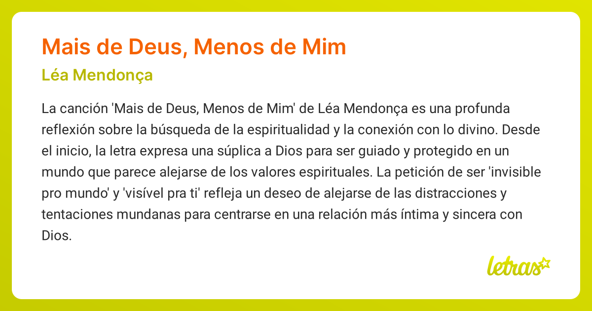 Significado de la canción MAIS DE DEUS, MENOS DE MIM (Léa Mendonça ...