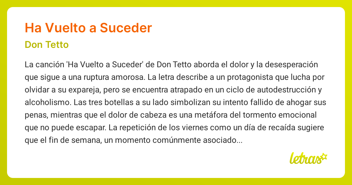 Significado de la canción HA VUELTO A SUCEDER (Don Tetto) - LETRAS.COM