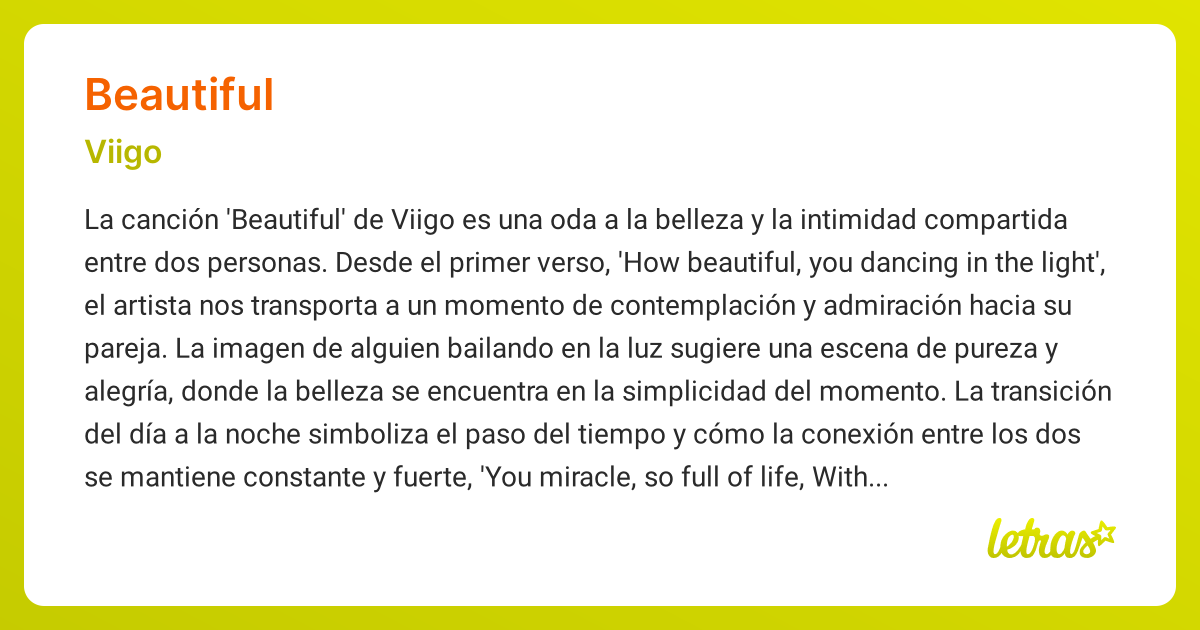 Significado de la canción BEAUTIFUL (Viigo) - LETRAS.COM